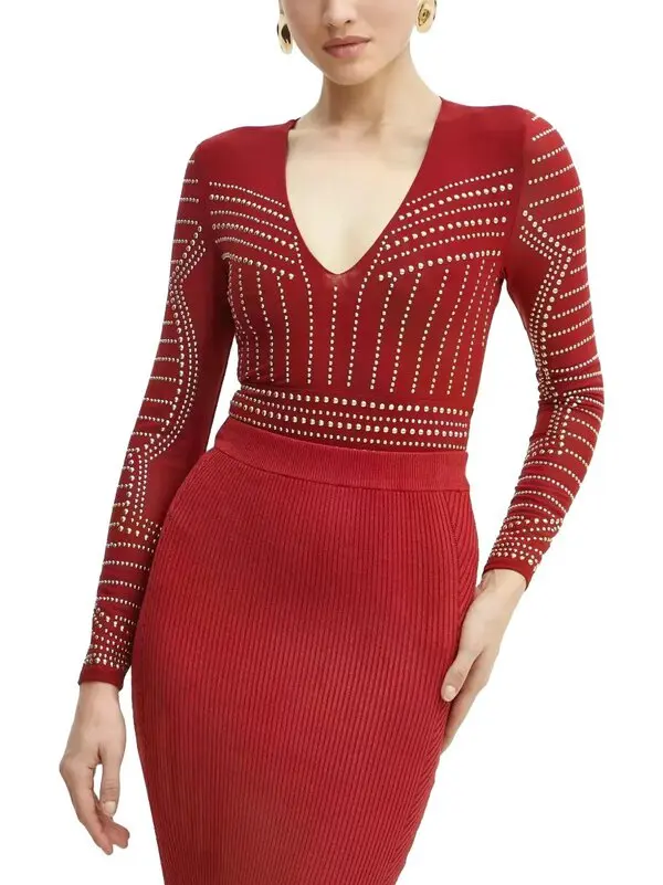 MARCIANO Studded V-neck Bodysuit - Red