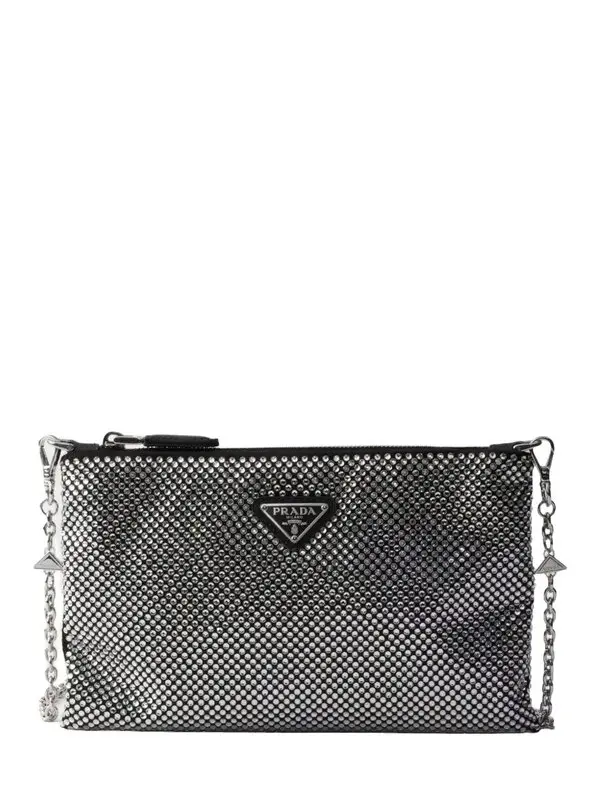 Prada Mini Crystal-studded Cross Body Bag - Silver