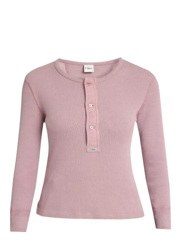 Chloé Flatlock Ribbed Jersey Henley Shirt - Blush
