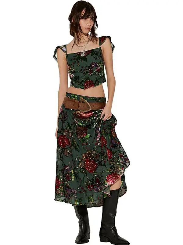 Free People Electra Heart Midi Skirt Set - Forest Combo