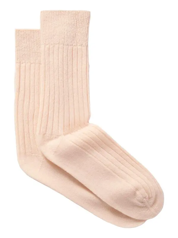 THE ELDER STATESMAN Ribbed Cashmere Socks - Cream