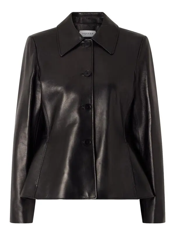 Alexander McQueen Paneled Leather Peplum Jacket - Black
