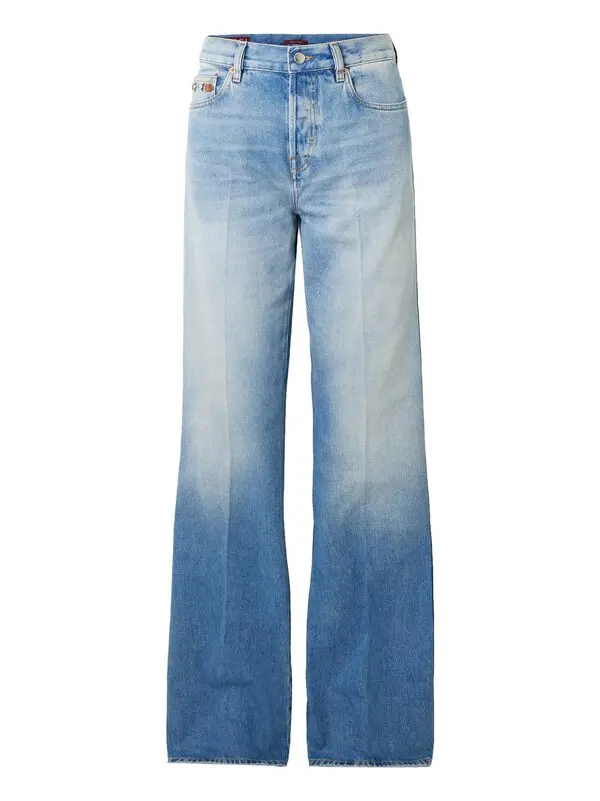 Gucci Embellished Leather-trimmed Flared Jeans - Blue