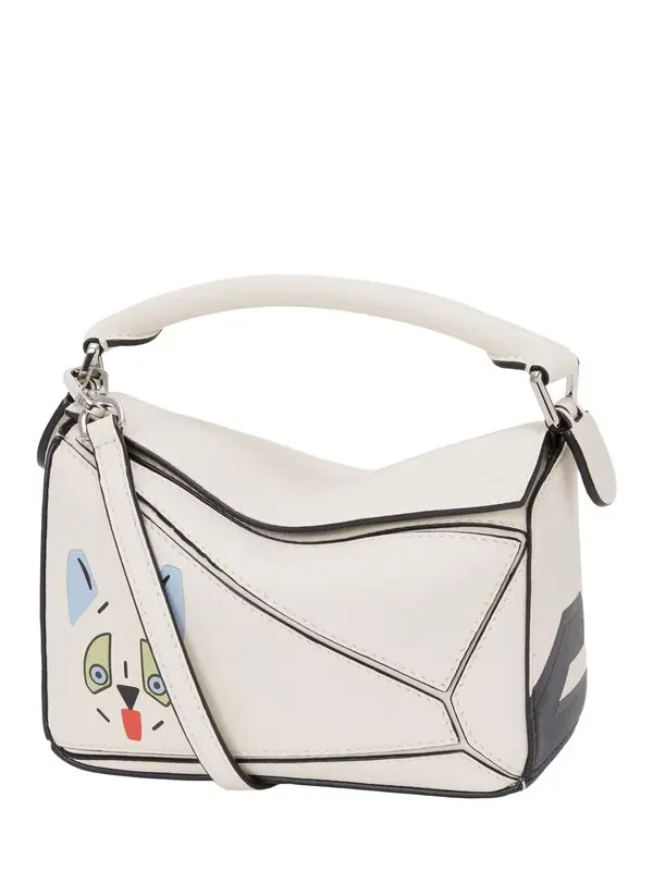 Loewe X Louis Wain Mini Leather Puzzle Top-handle Bag - White