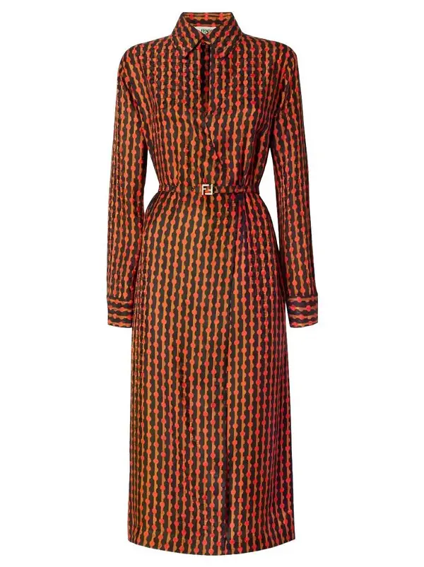 Fendi Patterned Colla Midi Dress - Red