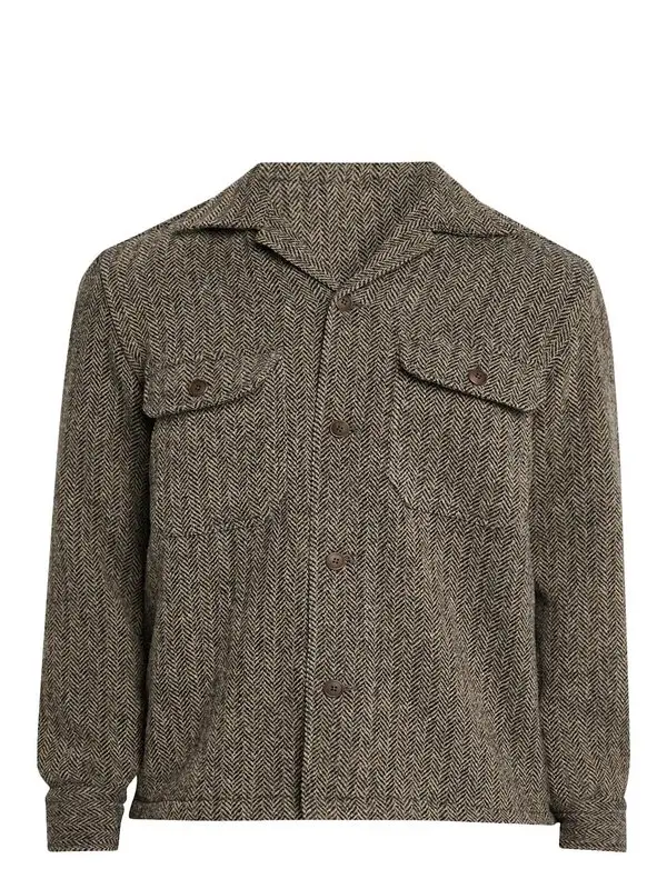 SALVATORE PICCOLO Herringbone Wool Overshirt - Brwn Bei