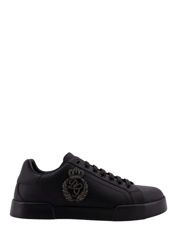 Dolce & Gabbana Leather Sneakers With Embossed Logo - Black
