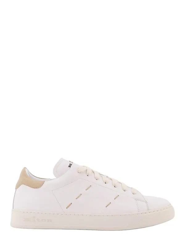 Kiton Leather Sneakers With Stitching - White