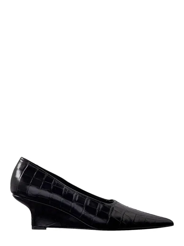 TOTEME Wedge Leather Pumps With Croco Motif - Black