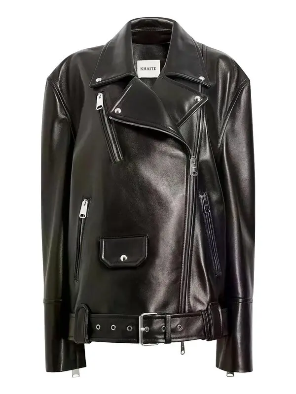 Khaite Belted Leather Jacket - Black