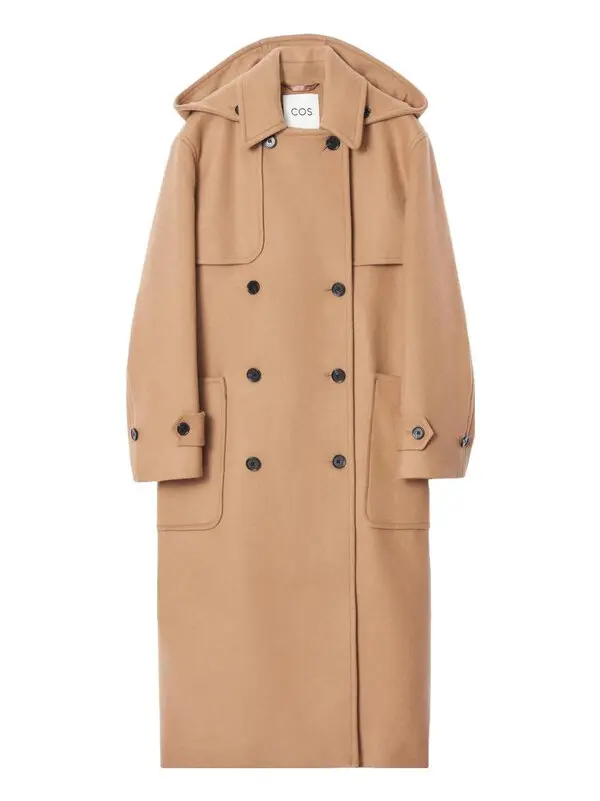 Cos Hooded Wool Long Duffle Coat - Beige