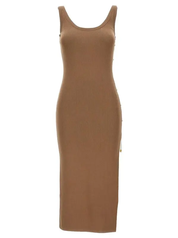 Elisabetta Franchi Long Ribbed Knit Dress - Beige