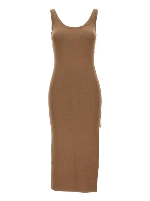Elisabetta Franchi Long Ribbed Knit Dress - Beige