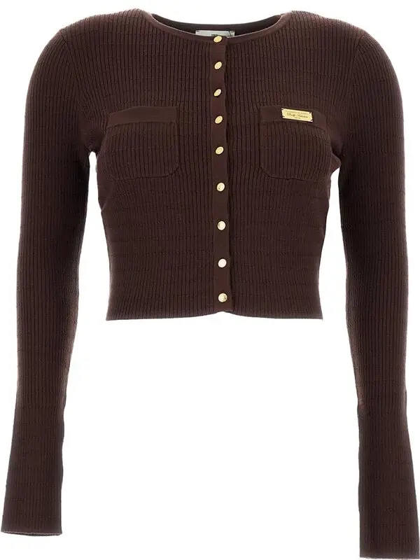 Elisabetta Franchi Cropped Knit Top - Brown