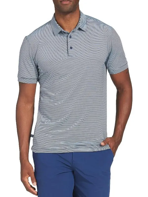 Mizzen+main Versa Short Sleeve Polo - Navy Light Blue Stripe