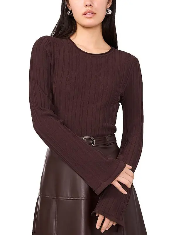 1.State Ribbed Long Sleeve Knit Top - Espresso