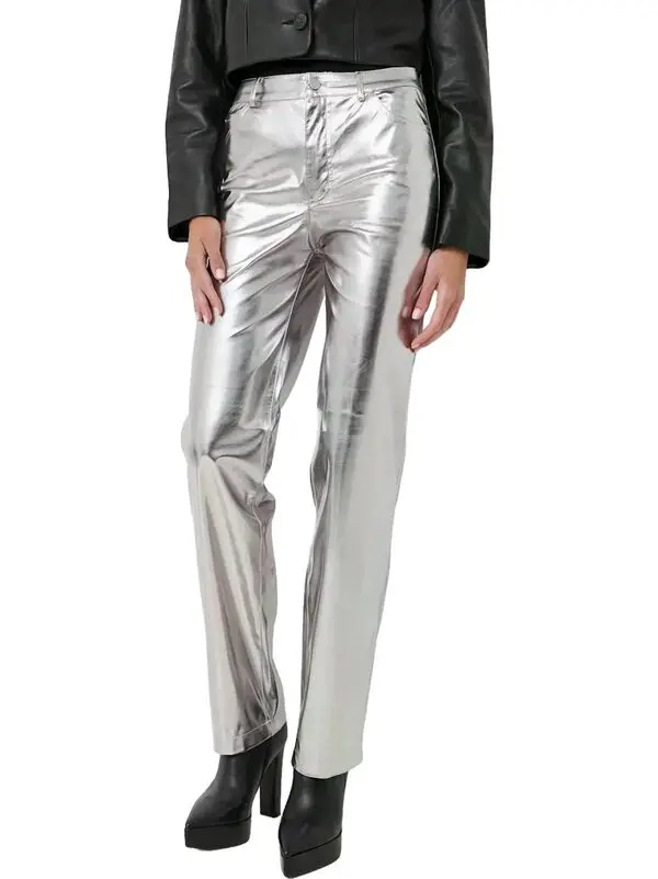 Guess Metallic Effect Straight Leg Trousers - Silver
