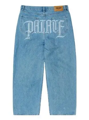 PALACE P90 Baggy Script Jean - Distressed Light Stone Wash