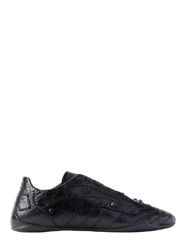 Balenciaga City Studded Crinkled-leather Sneakers - Black