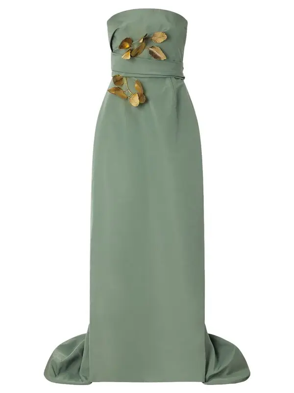 Oscar De La Renta Strapless Draped Embellished Silk-faille Gown - Green