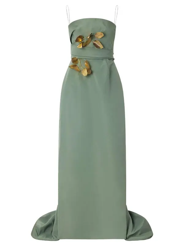 Oscar De La Renta Strapless Draped Embellished Silk-faille Gown - Light Green