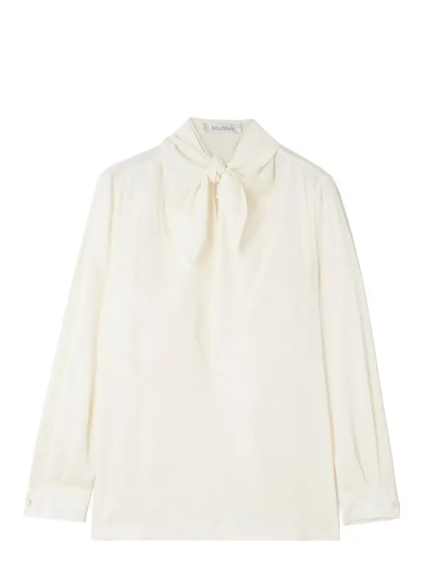 Max Mara Tie-detailed Silk Crepe De Chine Blouse - Ivory