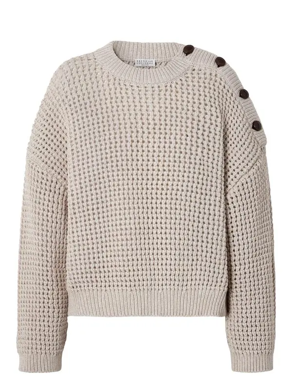 Brunello Cucinelli Open-knit Cotton-blend Sweater - Beige
