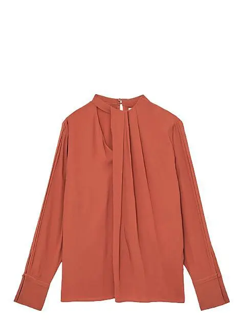 REISS Woven Drape-detail Blouse - Copper