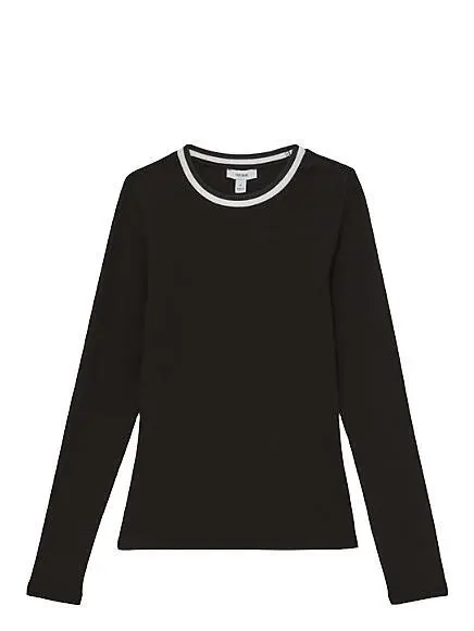 REISS Contrast-trim Ribbed Cotton T-shirt - Black White