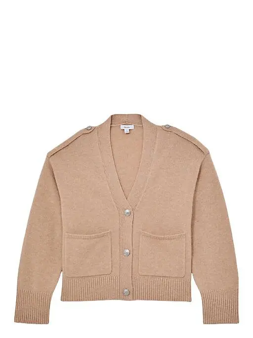 REISS V-neck Wool And Cashmere Cardigan - Beige Neutral