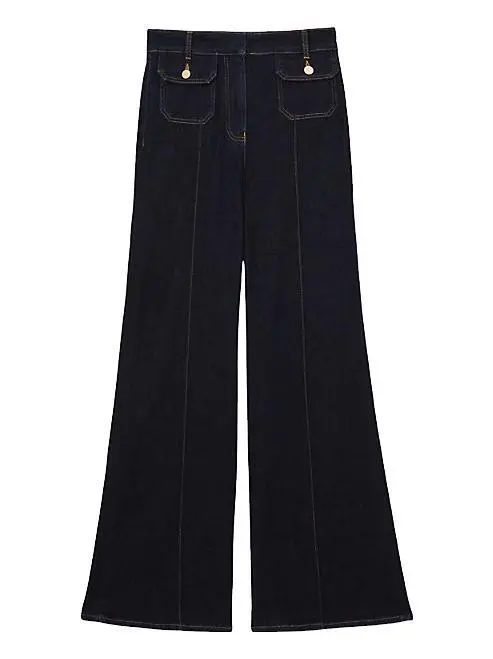REISS Ria Flared-leg Stretch-denim Jeans - Dark Blue