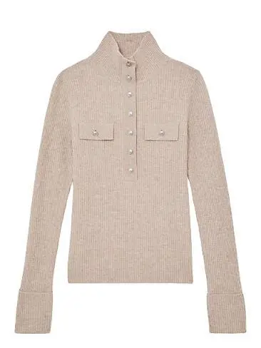 REISS Elly Button-neck Wool Jumper - Neutral