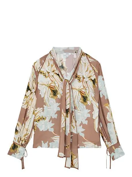 REISS Maggie Floral-print Blouse - Pink Ivory
