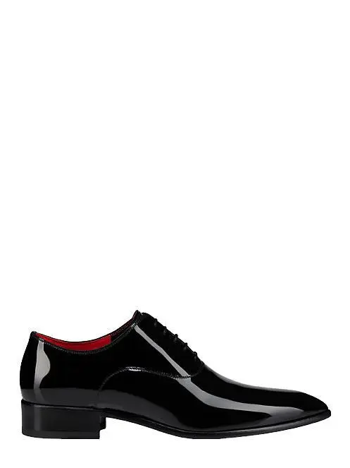 CHRISTIAN LOUBOUTIN Pelvis Flat Patent-leather Derby Shoes - Black/lin Loubi