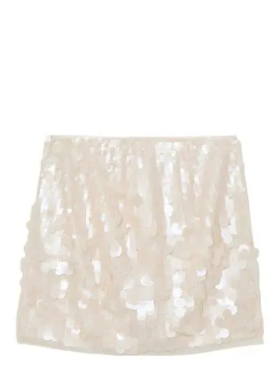 REISS Sequin-embellished Woven Mini Skirt - Cream