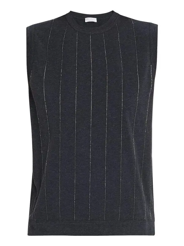 Brunello Cucinelli Striped Jersey Sleeveless Top - C055 Anthr
