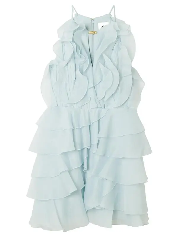 Aje Cleo Embellished Ruffled Organza Mini Dress - Blue