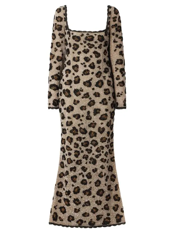 CLIO PEPPIATT Leo Beaded Tulle Gown - Animal Print