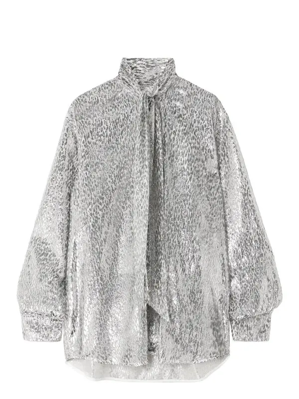 Stella McCartney Tie-neck Metallic Fil Coupé Blouse - Silver