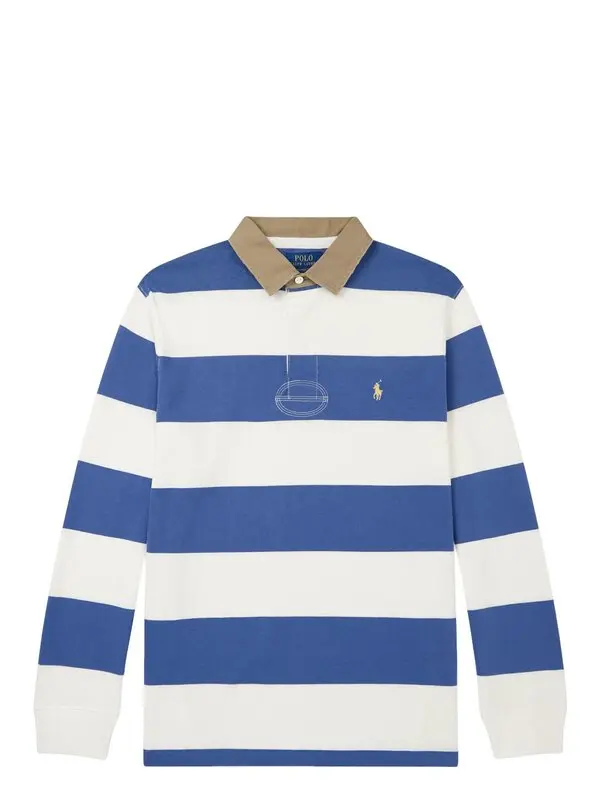 Polo Ralph Lauren Logo-embroidered Striped Cotton-jersey Rugby Shirt - Blue