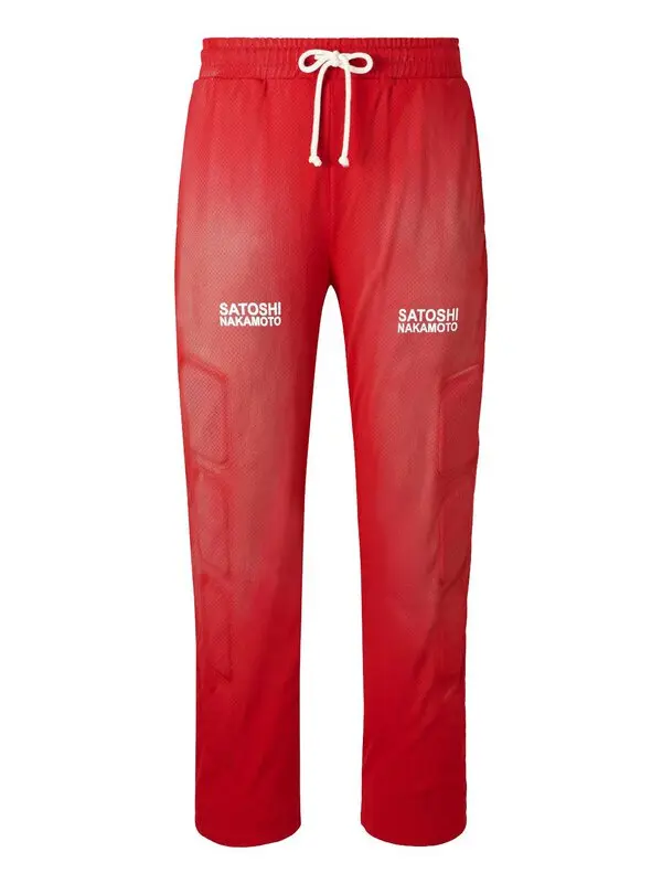 SATOSHI NAKAMOTO Straight-leg Padded Printed Mesh Sweatpants - Red