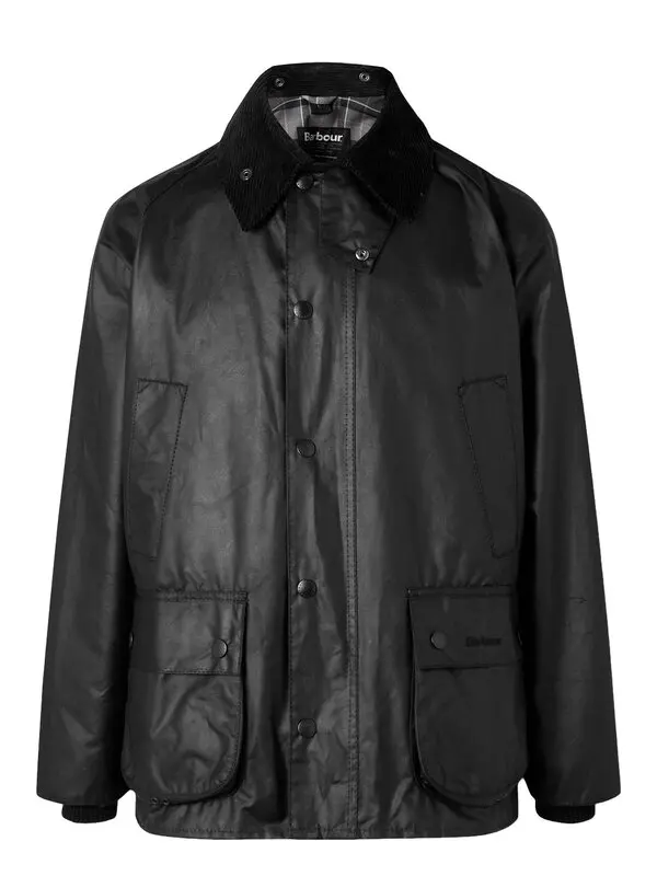 Barbour Bedale Corduroy-trimmed Waxed-cotton Jacket - Black