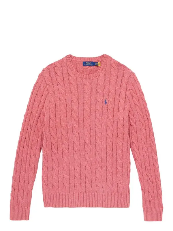 Ralph Lauren Logo-embroidered Cable-knit Cotton Sweater - Pink