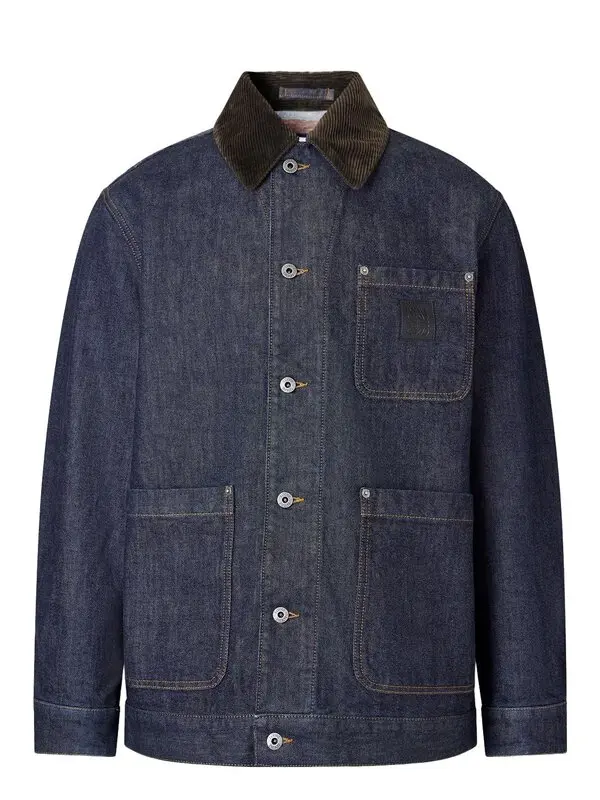 Loewe Logo-appliquéd Corduroy-trimmed Denim Barn Jacket - Blue