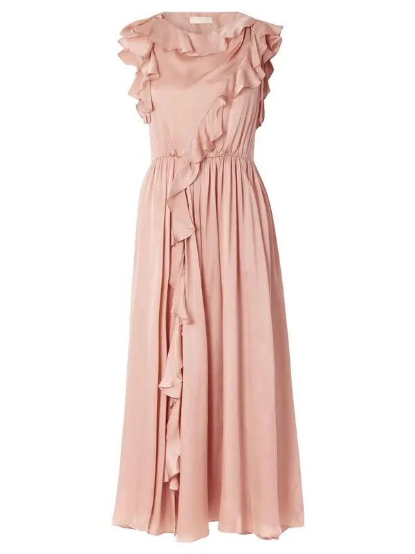 Ulla Johnson Saanvi Draped Ruffled Silk-satin Midi Dress - Neutrals