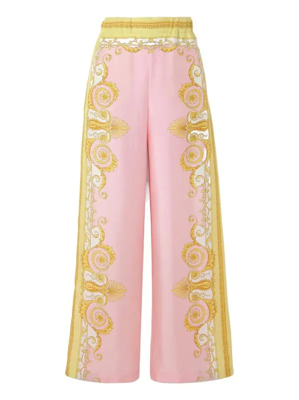 Versace Printed Silk-twill Wide-leg Pants - Pink