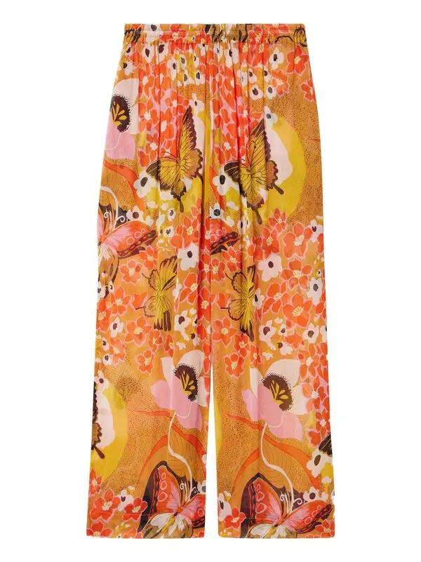 Alix Of Bohemia Otto Marigold Meadow Floral-print Georgette Straight-leg Pants - Orange