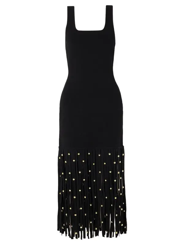 Simkhai Romelia Embellished Fringed Midi Dress - Black