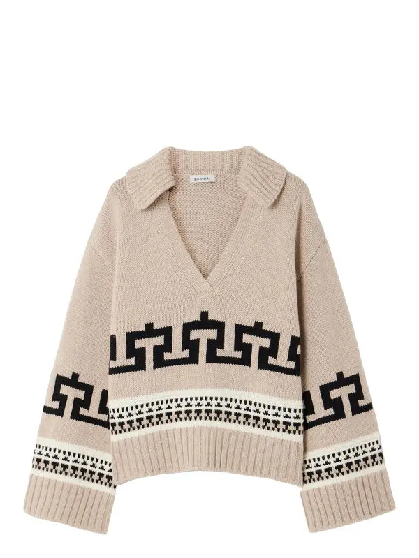 Simkhai O'reilly Intarsia Wool And Cashmere-blend Sweater - Neutrals