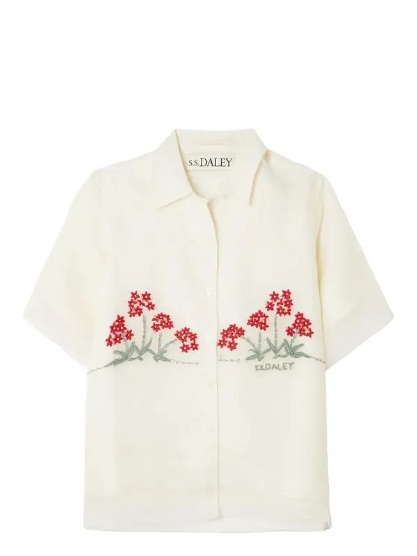 S.S.DALEY Cecilia Embroidered Silk And Linen Shirt - Ecru
